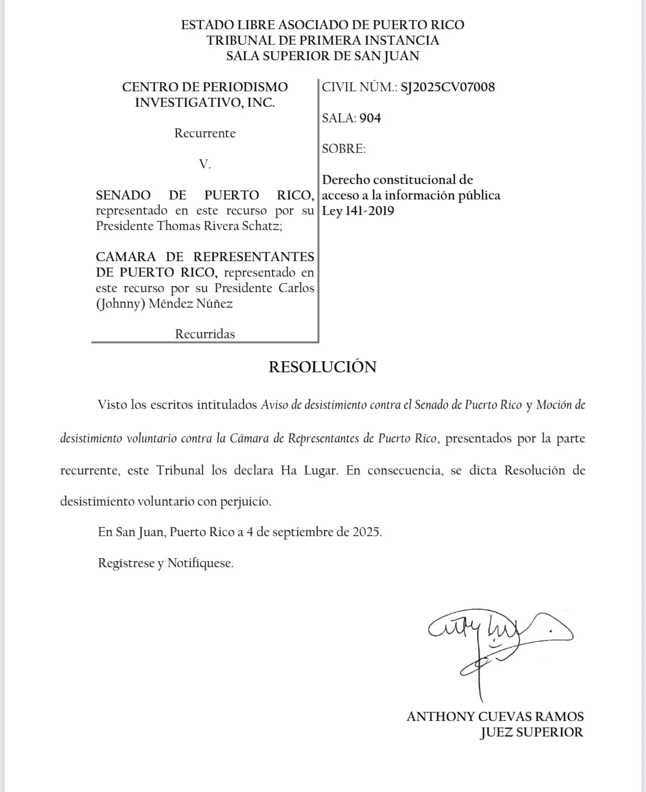 Tribunal archiva demanda del CPI contra la Legislatura | NewsPR